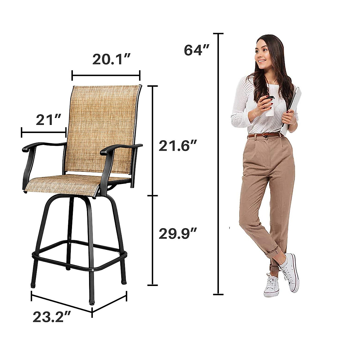 VICTONE Patio Bar Stools Set of 2 All-Weather Outdoor Patio Furniture Set Counter Height Tall Patio Swivel Chairs for Bistro, Lawn, Garden, Backyard