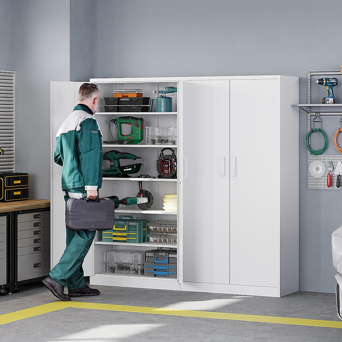 Letaya Metal Storage Cabinets with Lock Door,Steel Locker Garage Cabinets 5 Adjustable Shelves for Home,Office, Warehouse(White)