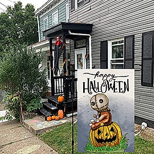 Halloween Trick Or Treat Garden Flag Burlap Double Sided 12×18 Inch Scary Doll Pumpkin Yard Porch Outdoor Decor DF117
