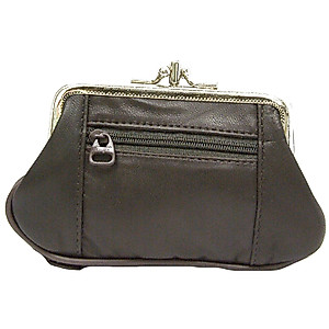 Leather Coin Purse Kiss Lock Framed Mini Wallet Credit Card Holder Case Organizer (Brown)