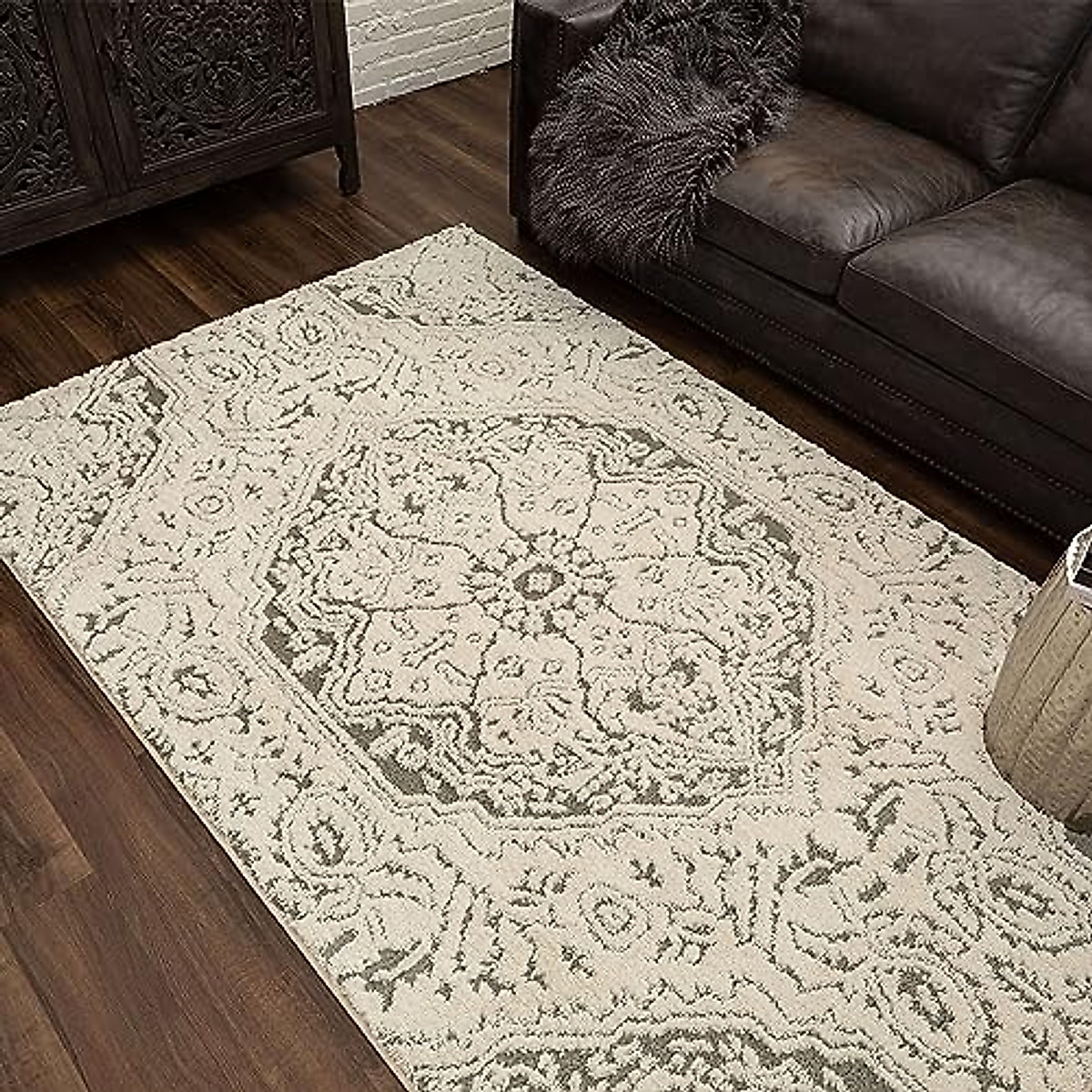 Mohawk Home Francesca Ornamental Medallion Light Gray 8' x 10' Shag Area Rug Perfect for Living Room, Dining Room, Office