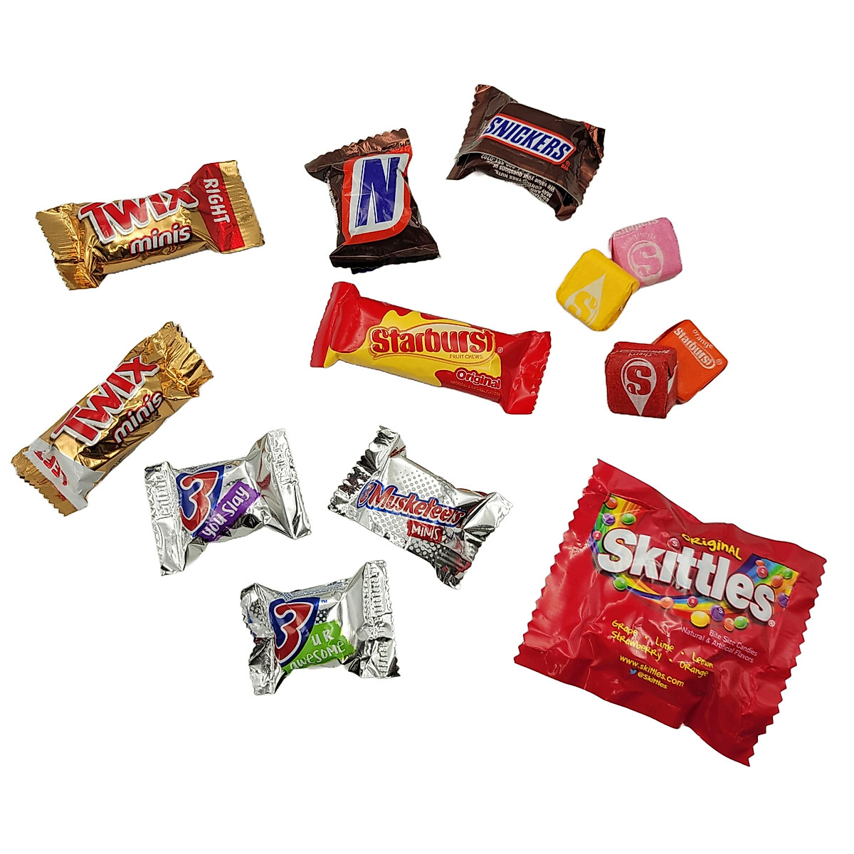 Party-Perfect Mars Candy Variety Pack - 100pcs. of Skittles, Starburst, Twix, 3Musketeers and Snickers Minis - Individually Wrapped Bulk Assortment (2 Pounds)