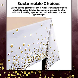 Plastic Gold Star Tablecloth Roll 54" x 98 ft Round Rectangle Square Tables Picnic Camping Party Table Cloths Disposable Tablecloths for Parties Birthdays Weddings Twinkle Little Stars Tables Cover