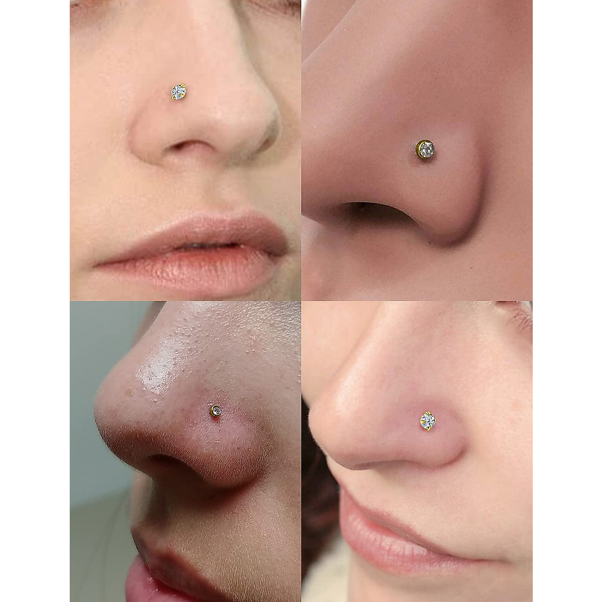 Vsnnsns 18G Nose Rings for Women 316L Surgical Stainless Steel L Shaped Nose Studs Screw Bone Nose Rings Piercings 18 Gauge Nostril Piercing Diamond CZ 1.5mm 2mm 2.5mm 3mm 3.5mm 4mm Gold