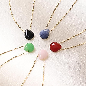 Joxevyia Green Jade Necklace Raw Stone Healing Crystals Necklace Tear Drop Green Gemstone Pendant Necklace for Women Anniversary Birthday Valentines Christmas Gift for Her