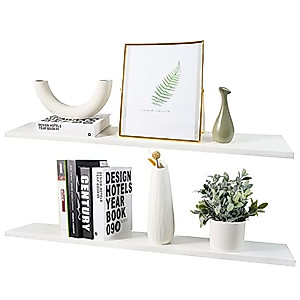 Long Floating Shelf 36 Inch White Floating Shelf for Wall Set of 2, Durable Natural Wood Oak Floating Shelf for Bedroom Kitchen, Easy Assembly, Classic Design, White, 36 *6 *0.8 (Not for Drywall))