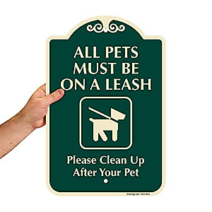SmartSign Designer "All Pets Must Be On A Leash - Clean Up After Your Pet" Sign, 12" x 18", 120 mil Aluminum Composite (ACM) with Overcoat, Green, Made in USA
