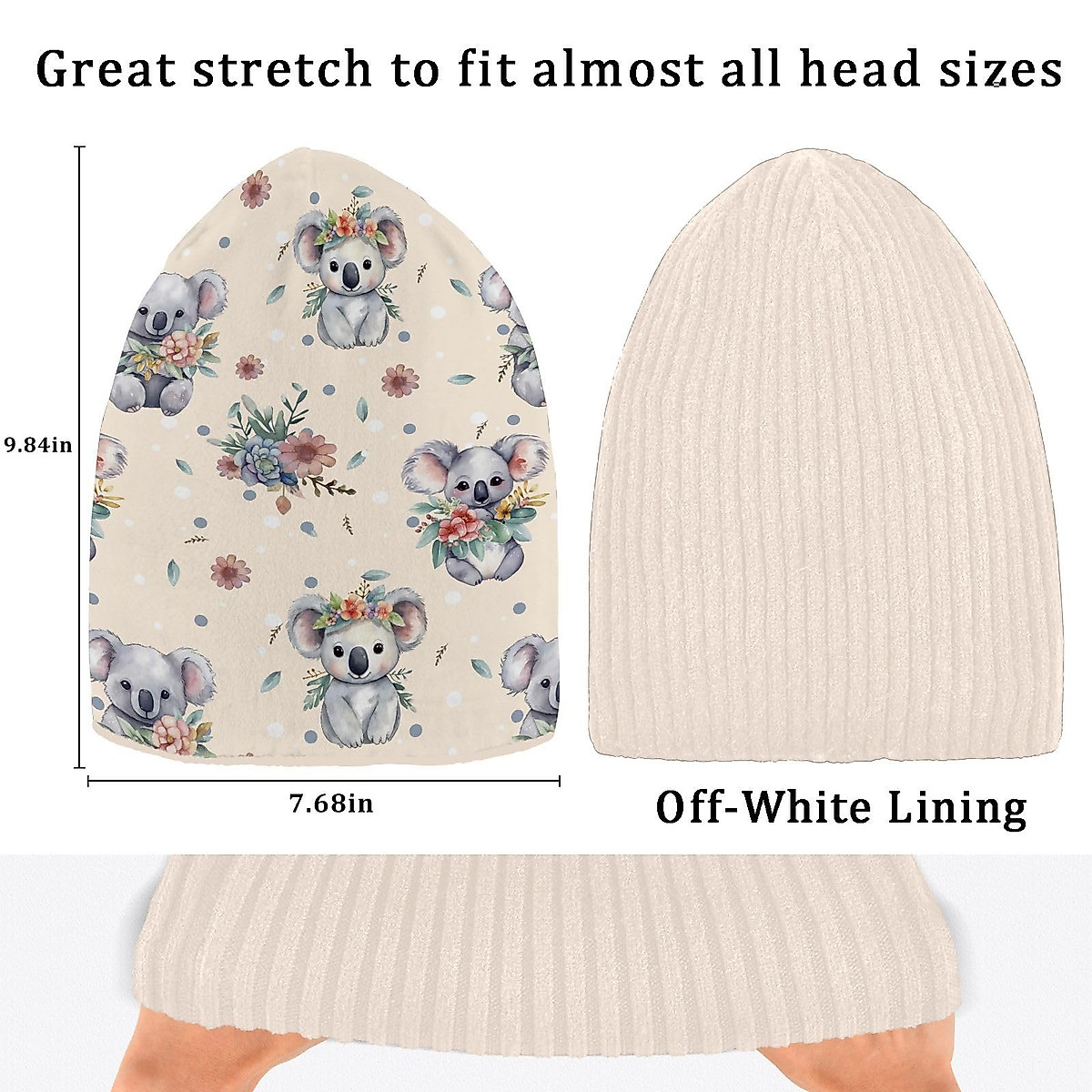 Naanle Floral Koalas Mens Womens Beanie Hat Stretch Slouchy Warm Knit Winter Hats Skully White Beanie Women Ski Beanies Cap