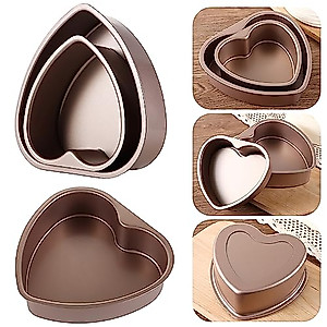 beyonday 2pcs Heart Shaped Cake Pan with Removable Bottom, 6+8 inch Carbon Steel Cake Tray for Wedding Birthday Anniversary, Kitchen Baking Bread Cheesecake Non-stick Cake Mold (Gold)