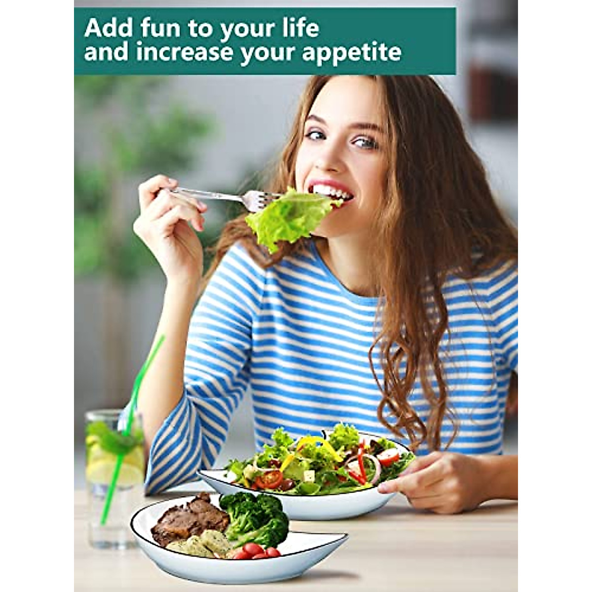 Plates and Bowls Sets,5 PCS Moon Dinner Plates Household/Hotel Porcelain Dish Set,White Ceramic Dinnerware Sets for Salad/Snack/Dessert/Appetizer, Microwave Oven and Dishwasher Safe Scratch Resistant