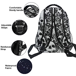 ZZKKO Floral Flower Sugar Skull Black and White Boys Girls School Computer Backpacks Book Bag Travel Hiking Camping Daypack