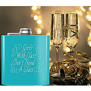 Liquor Flask Matte Funny Leakproof - Premium Stainless Steel Hip Flask (Blue 6oz girls with class)