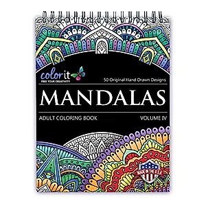 ColorIt Mandalas to Color Volume IV Coloring Book for Adults Relaxation, 50 Single-Sided Designs, Thick Smooth Paper, Spiral Binding, USA Printed, Lay Flat Hardback Book Covers, Ink Blotter Paper