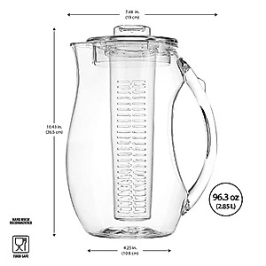 Water Infuser Pitcher – Fruit Infuser Water Pitcher By Home Essentials & Beyond – Shatterproof Acrylic Pitcher – Elegant Durable Design – Ideal for Iced Tea, Fruit Infused Water and Juice (93 oz)