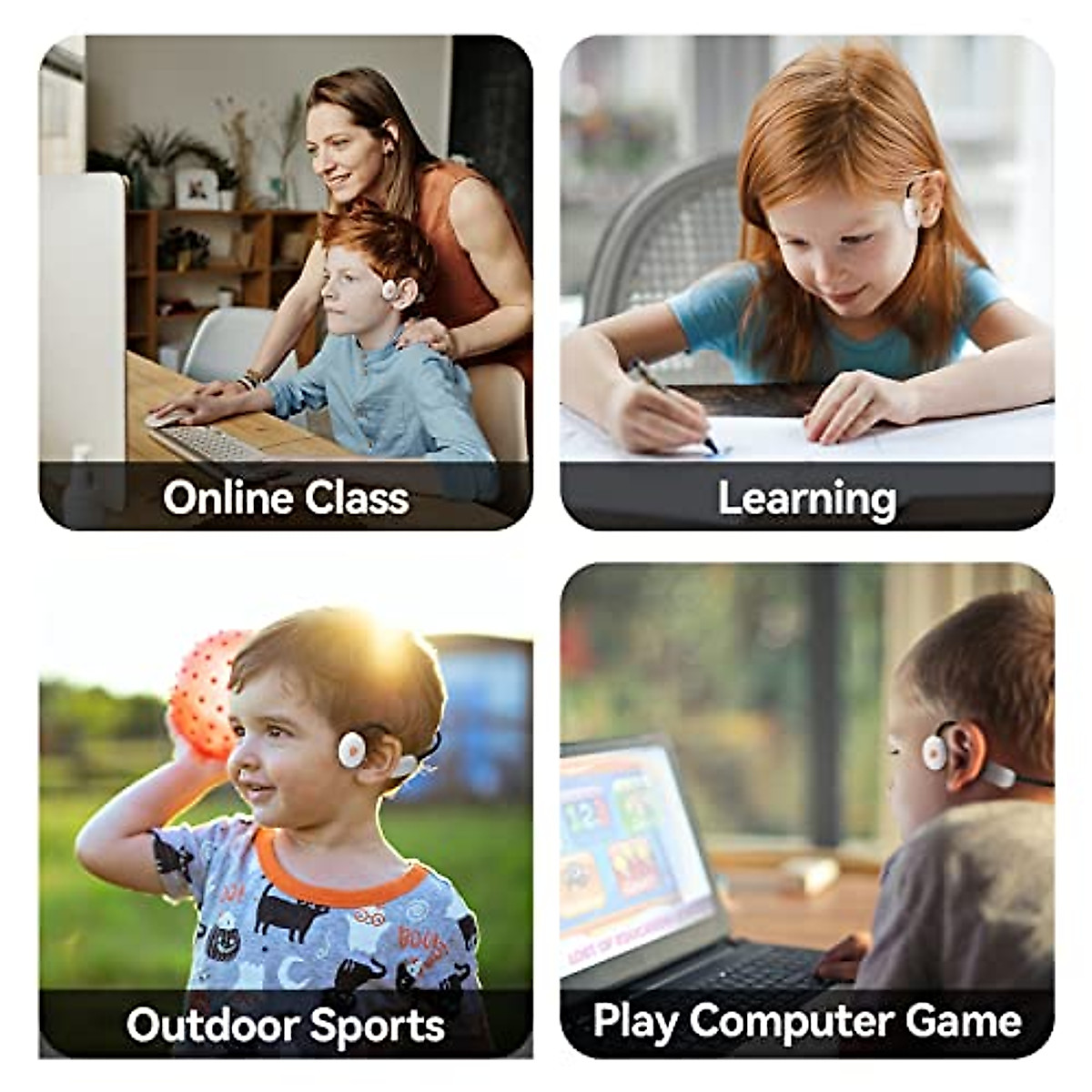 WGP Kids Headphones, Bluetooth 5.3 Wireless Air Conduction Open Ear Headphones with Microphone, IPX4 Waterproof, 12H Playtime Headset for iPad Tablet Home School (Black)