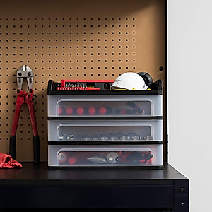 IRIS USA Medium 3-Drawer Desktop Organizer with Open Tray Top, for Office, School, Stationary, Makeup Organizer, Bathroom, Utility, Medical Supplies, Desk Organizer, Versatile Storage, Black