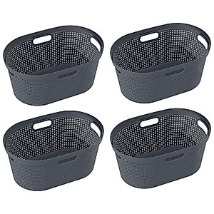 Zerdyne 40 L Plastic Clothes Laundry Basket, 4-Pack Plastic Laundry Hamper with Cutout Handle, Gray