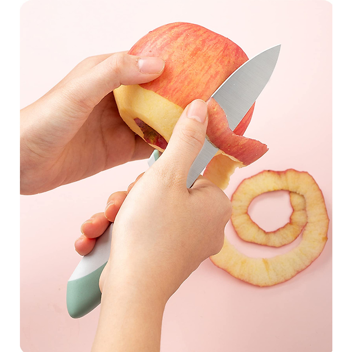 Jonbyi Paring Knife 4 inches, Kitchen Utility Knife - Ultra Sharp Stainless Steel Fruit Knife for Vegetables with Hippo Shaped Cover, Small Portable Pairing Knives Food knife with Sheath, Green