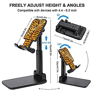 Tiger Skin Pattern Cell Phone Stand Foldable Adjustable Cellphone Holder Desktop Dock Compatible with iPhone Switch Tablets (4-13")