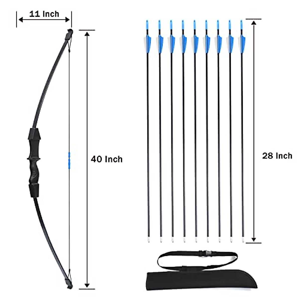 Procener 40" Bow and Arrow Set for Kids, Archery Beginner Gift with 9 Arrows 2 Target Face, 1 Arm Guard and 1 Quiver, 18 Lb Recurve Bow Kit for Teen Outdoor Sports Game Hunting Toy (Black)