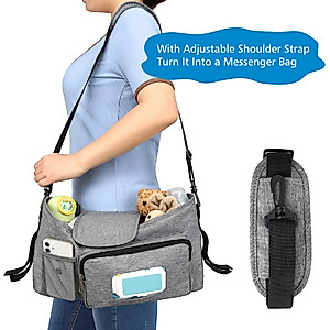 Accmor Universal Stroller Organizer with Insulated Cup Holder, Stroller Caddy Bag Accessories, Stroller Cup Holder Organizer for Uppababy Baby Jogger Britax Stroller, Grey