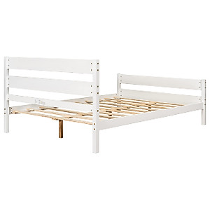 LostCat Full Size Bed Frame with Headboard and Footboard, Wooden Platform Bed Frame for Girls Boys,No Box Spring Needed/Easy Assembly, White