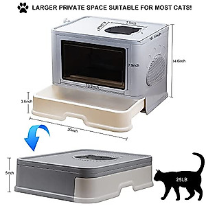 ONENIN Foldable Cat Litter Box,Large Top Entry Anti-Splashing Litter Box with Lid,Enclosed Cat Potty,Drawer Type Cat Toilet Easy Cleaning,Including Cat Litter Scoop, Grey