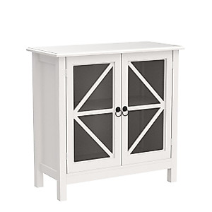 RASOO Sideboard Cabinet with Glass Doors - Buffet Storage for Home, Kitchen, Dining Room - Cupboard Console Table, Espresso (White)