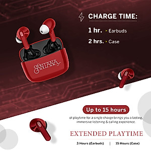 Mambo by Carlos Santana, True Wireless Earbuds Bluetooth Headphones with Charging Case, Bluetooth Earbuds with Voice Isolating Microphone, Deep Bass Stereo Headsets for Sports & Gaming, Red