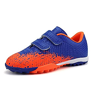 brooman Kids Turf Soccer Shoes Boys Girls Football Shoes Indoor Soccer Shoes (13,Blue Orange)