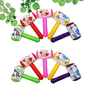 NUOBESTY 10pcs Squeaky Hammer Inflatable Cartoon Hammer with Sound Bell Clown Handle Hammer Funny Toys for Toddler Kids (Random Color)