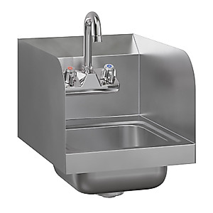 AmGood Stainless Steel Wall Mount Hand Sink with Faucet and Sidesplash 12" x 16" | NSF Commercial Hand Washing Basin For Restaurant, Kitchen and Home | Bowl Size: 9" x 9"