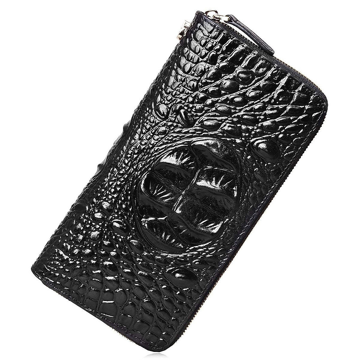 PIJUSHI Designer Genuine Leather Top Handle Satchel Handbag Bundle with Crocodile Leather Wristlet Wallet