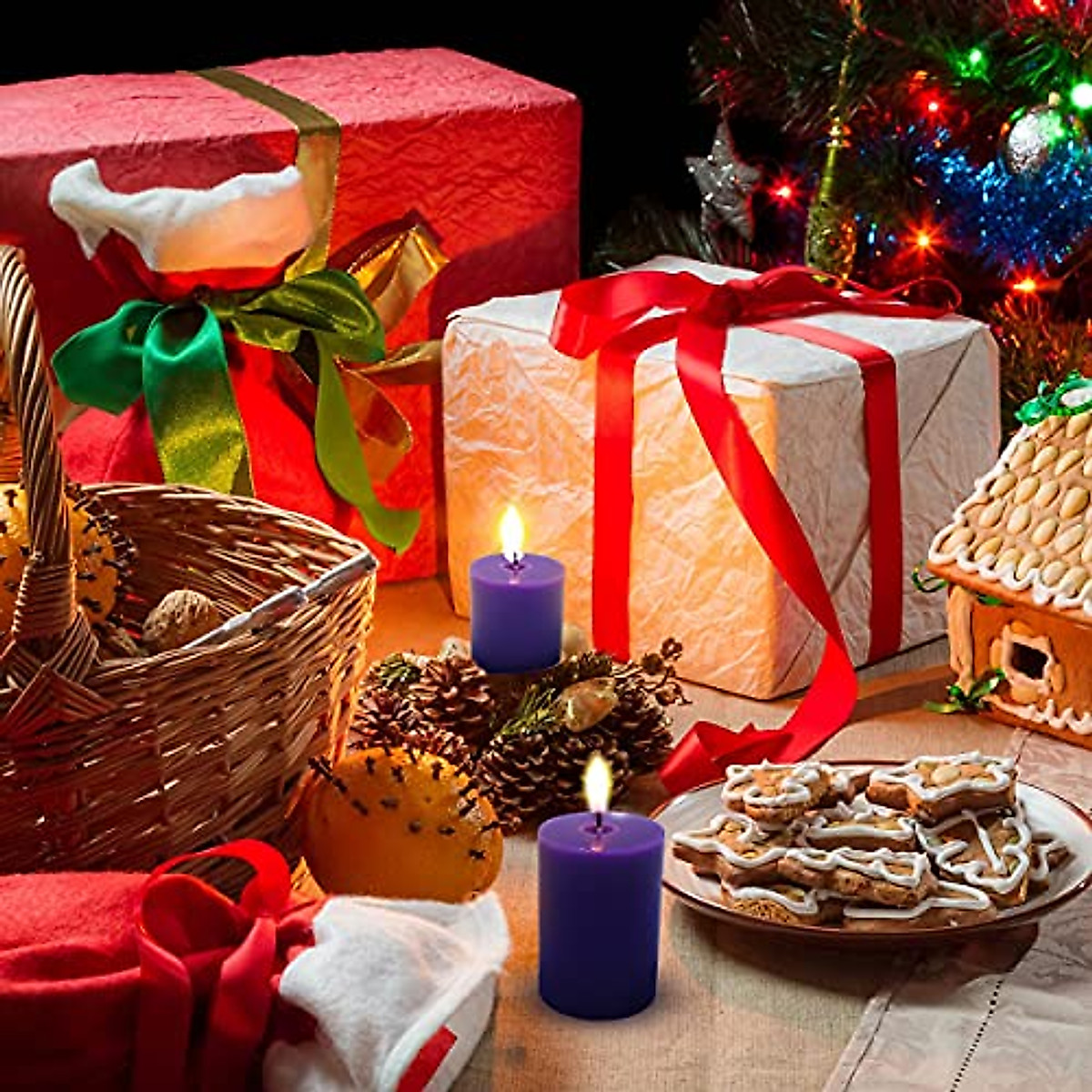 3×4 Inch Advent Pillar Candles, 3 Purple and 1 Pink Seasonal Celebration Candles for Advent Wreath and Christmas Decorations, Long-Lasting Slow-Burning Dripless Candle