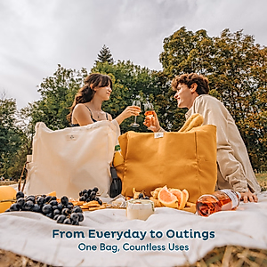 Nook Theory 3 Pcs Reusable Grocery Bags - Heavy Duty Canvas Bag, Large Grocery Tote for Shopping, Picnic, and Daily, 100% Cotton (Ocean)