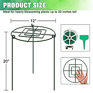BLIKA 12 x 20 Inch Grow Through Plant Support, Peony Cages and Supports Grow Through Plant Supports Ring Hoop, Plant Brace Flower Support Rings, Pack of 8