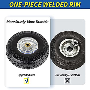 GICOOL 4.10/3.50-4" Flat Free Tire and Wheel, 10" Heavy Duty Solid Tire, 5/8" Axle Bore Hole, 2.2" Offset Hub, for Hand Truck Gorilla Cart Garden Wagon Trolley Dolly Replacement Tire, 2 Pack