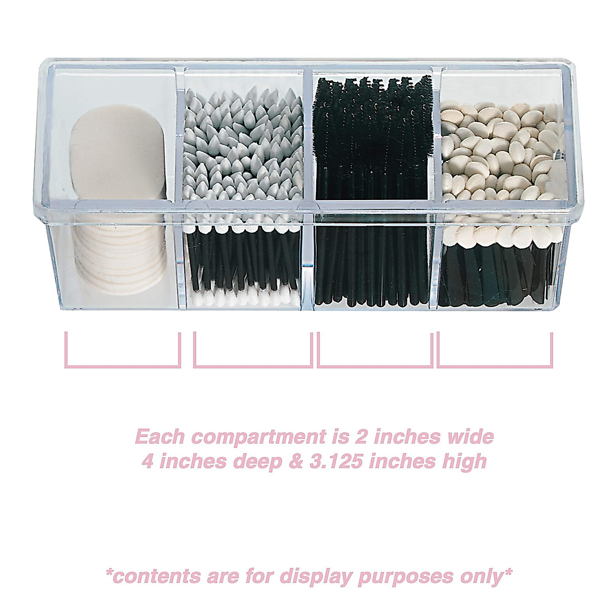 4-Compartment Makeup Organizer and Storage: Transparent Multi-functional Bathroom Closet Storage with 4 Trays and Clear Lid for Cosmetics, Cotton Balls or Sponges