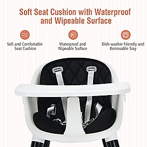 INFANS 3 in 1 Wooden High Chair for Kids and Toddlers, Modern Convertible Design with Removable Tray, Detachable Cushion, Adjustable Legs, 5-Point Harness, Footrest, Dinning Seat for Infant Girl Boy