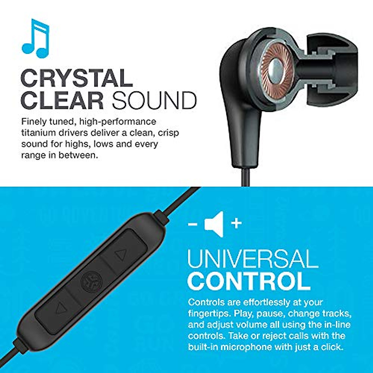 JLab JBuds Pro Bluetooth Wireless Signature Earbuds | Titanium 10mm Drivers | 6-Hour Battery Life | Music Controls | Noise Isolation | Bluetooth 4.1 Extra Gel Tips and Cush Fins | Black