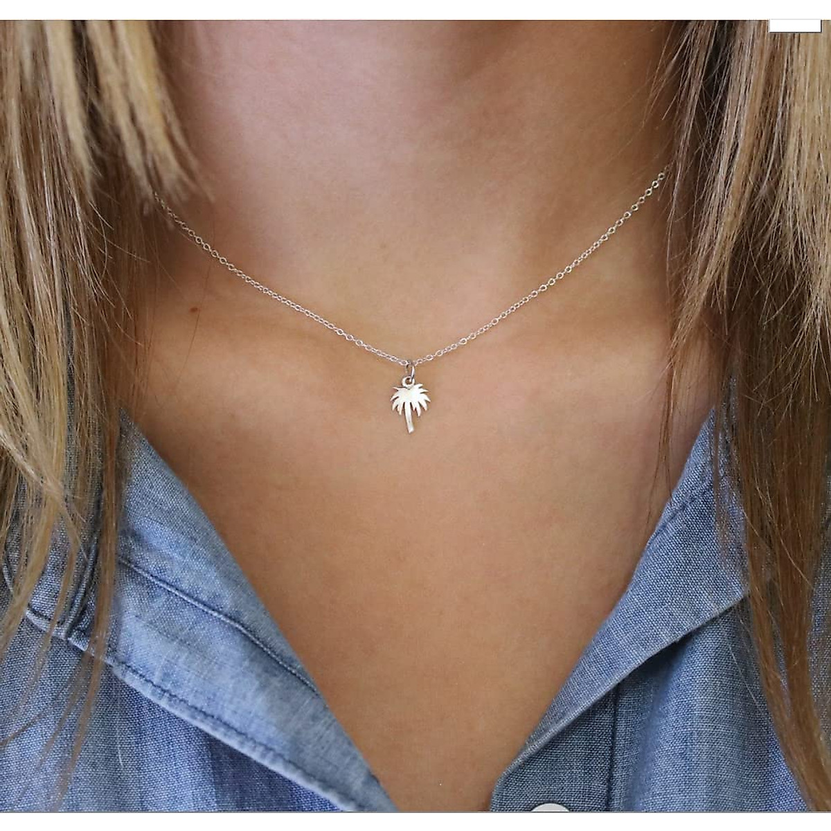 Yalice Tropical Palm Tree Pendant Necklace Chain Short Coconut Necklaces Jewelry for Women and Girls (Silver)