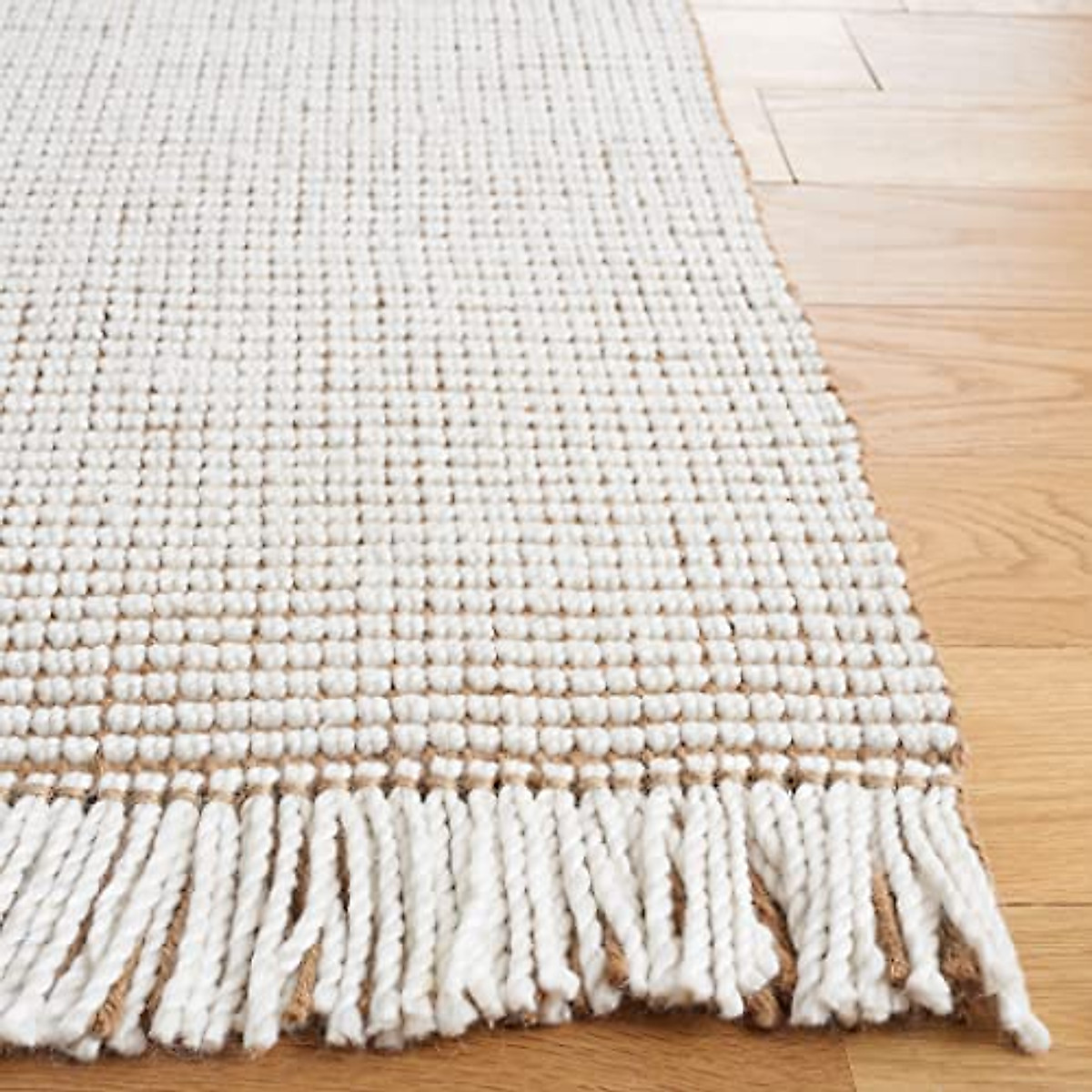 Safavieh Natural Fiber Collection 8' x 10' Ivory/Natural NF826A Handmade Woven Farmhouse Fringe Jute Area Rug