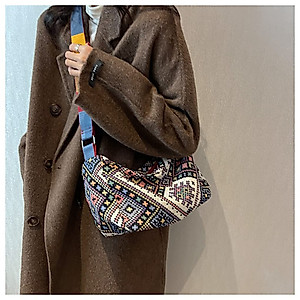 Tekzitfuir Women's Casual Ethnic Hobo Crossbody Bag National Canvas Shoulder Bag Handbag Purse Satchel Bag for Women