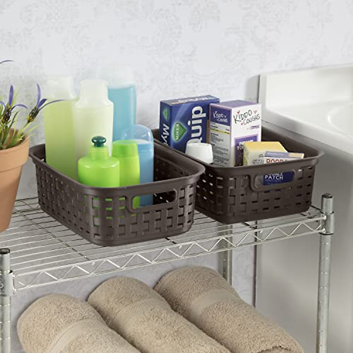 Sterilite Small Weave Baskets, Bins, Crates, 8 Pack, Espresso