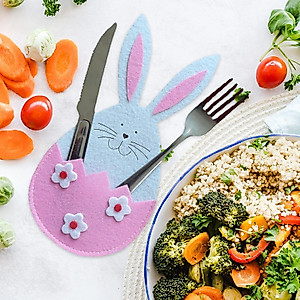 Easter Silverware Bags - Easter Bunny Felt Kitchen Utensil Holder - 4pcs/Set Kitchen Utensil and Flatware Organizers Supplies Easter Cutlery Holders for Party Dinner