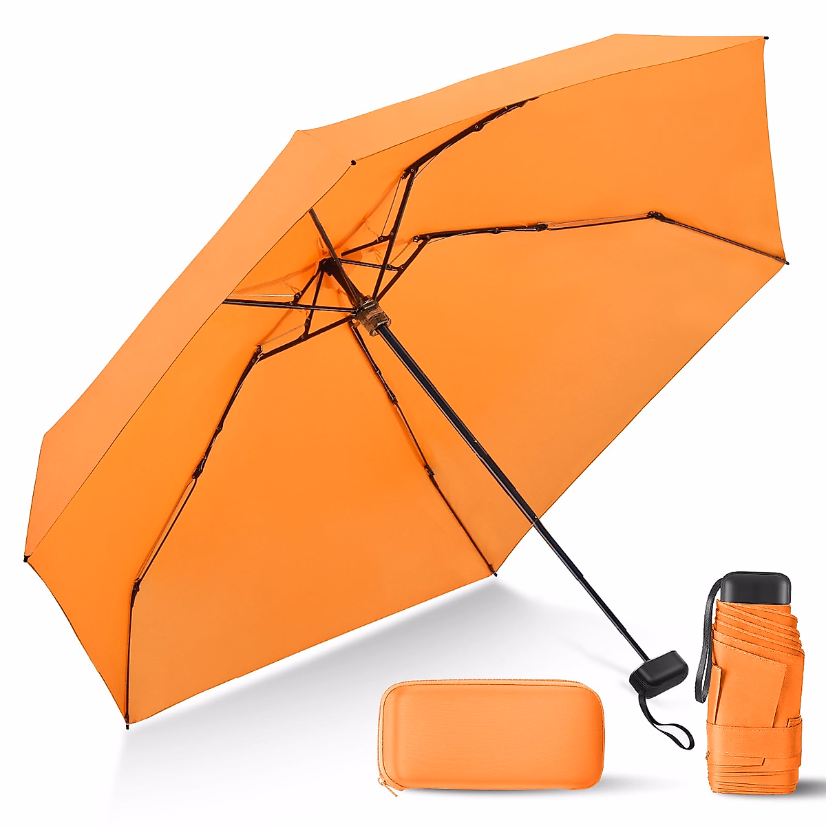 LEAGERA Compact Travel Umbrella with Case - Mini Umbrella for Purse, Small Lightweight &Tiny Umbrellas Design Perfect for Parasol Outdoor Sun&Rain,Orange