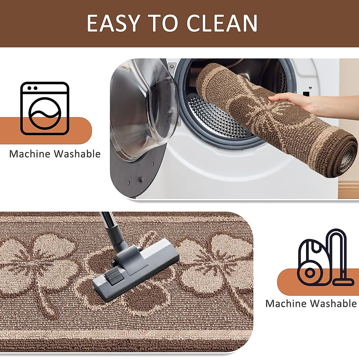 Kitchen Rugs Sets 3 PCS Non Slip Kitchen mats for Floor,Washable Kitchen Runner Rug,Super Absorbent Kitchen mats for Kitchen,Bathroom,Floor,Office,Sink(Brown,19.7"x47.2"+19.7"x31.5"+19.7" x 59")