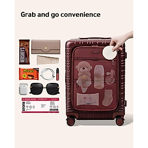 LUGGEX Carry On Luggage with Front Pocket, PC Hard Shell Suitcase with Spinner Wheels, Soft Front Flap with Multiple Pockets (Red, 21 Inch, 38L)