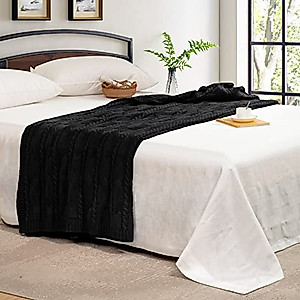 Aormenzy Black Knit Throw Blankets Cable Knit Decorative Throw Blanket Soft Cozy Knitted Blanket for Sofa Couch Bed, 50" x 60"