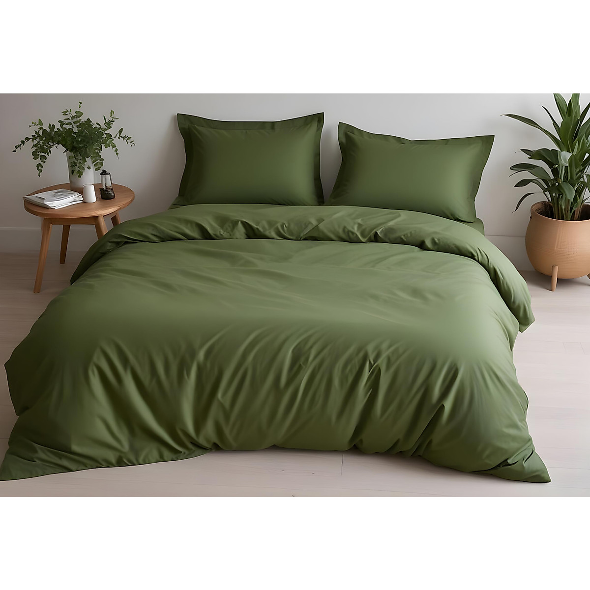 Linenwalas Duvet Cover King Size – 100% Percale Cotton King Duvet Cover Set, 3 Pieces Strong Cool Crisp and Hotel Style Premium Comforter Cover with Button Closure (Avocado Green, 106x90 Inches)